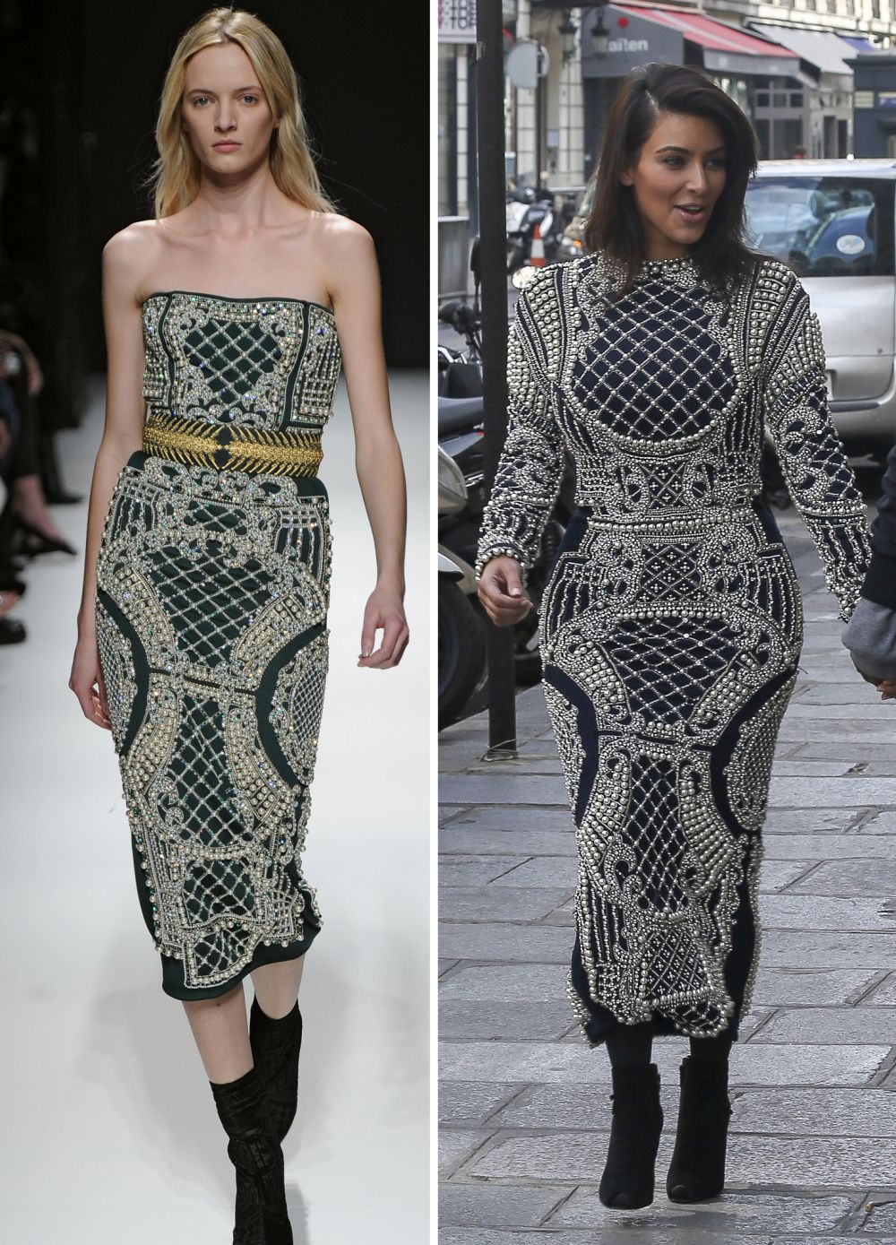 Diferenta ca de la cer la pamant. Cum arata rochiile lui Kim Kardashian ...